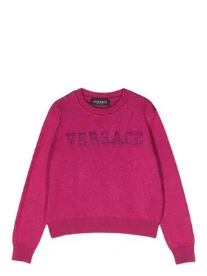 Versace Crew Neck Pullover With Embroidered Logo - Fuchsia