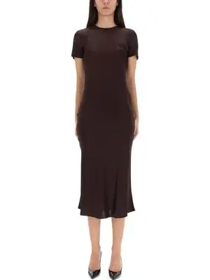 Staud Silk Blend Midi Dress - Brown