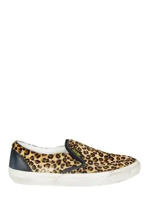 GOLDEN GOOSE Slip-on Pony Hair Sneakers With Leopard Print - Marrone