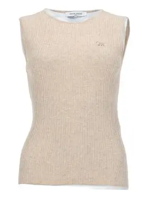 Maison Kitsuné Ribbed Sleeveless Knit Top - Beige
