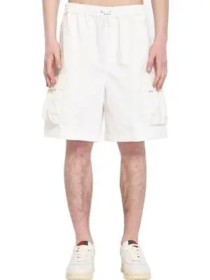 Gucci Bermuda Shorts With Elastic Drawstring Waist And Web Print - White