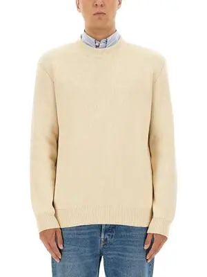 GOLDEN GOOSE Crew Neck Ribbed Knit Sweater - Travertine