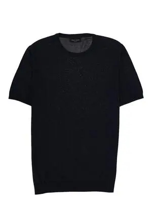 ROBERTO COLLINA Short Sleeve Fine Knit Sweater - Blue