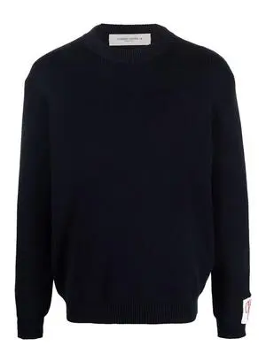 GOLDEN GOOSE Ribbed Cotton Blend Crewneck Sweater - Blue