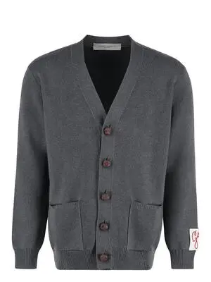 GOLDEN GOOSE Cardigan With Logo Detail - Grey