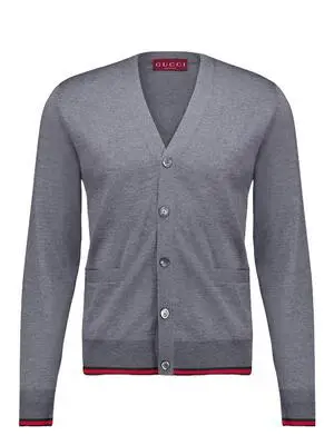 Gucci Wool Knit Cardigan With Web Detail - Blue