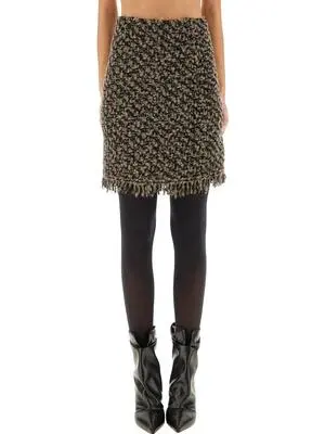 Fabiana Filippi Textured Tweed Skirt With Fringe Detail - Brown