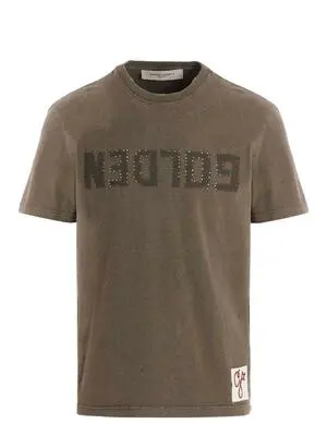 GOLDEN GOOSE T-shirt With Golden Lettering - Green