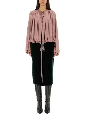 Saint Laurent SAINT LAURENT Gathered-Shoulder Blouse With Drawstring Detail Pink