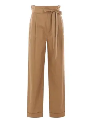 SAINT LAURENT SAINT LAURENT Belted Pleated Straight Leg Cotton Pants
