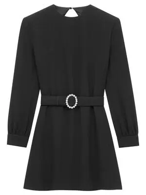 Saint Laurent Long-sleeved Belted Mini Dress - Nero