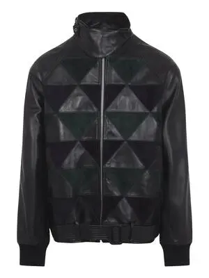 LANVIN Intarsia Leather Bomber Jacket - Black