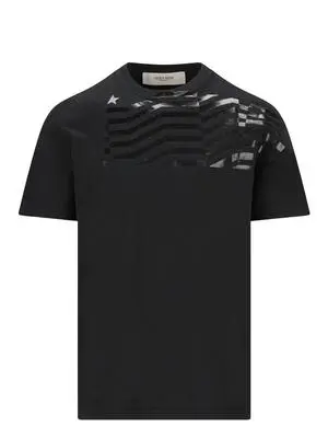 GOLDEN GOOSE Tone-on-tone Gloss Printed Crew Neck T-shirt Size - Black