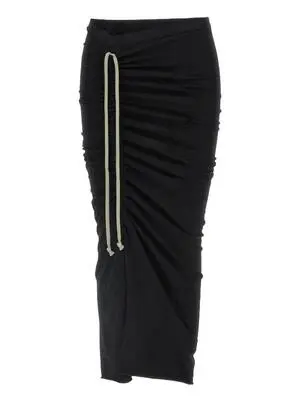 Rick Owens Ruched Drawstring Midi Skirt - Black