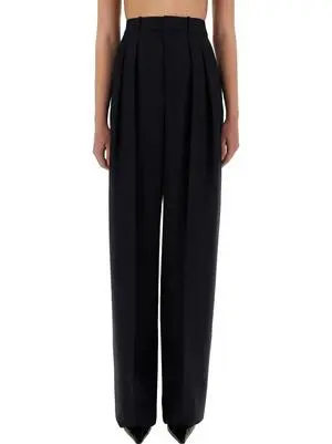 Saint Laurent SAINT LAURENT Pleated Wide-Leg Wool Trousers Blue