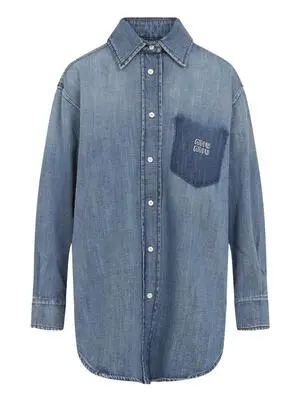 Miu Miu Denim Shirt With Pocket Detail - Blue
