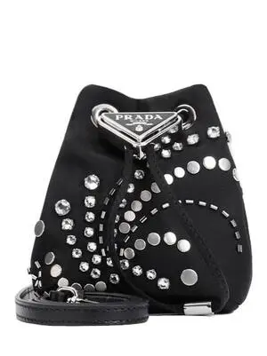 Prada Crystal Embellished Polyamide Pouch - Black