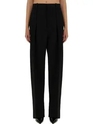 Bottega Veneta Wool And Cotton-blend Twill Wide-leg Pants - Black