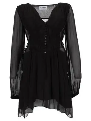 MARANT ETOILE Sheer Long Sleeve Button-front Mini Dress - Black