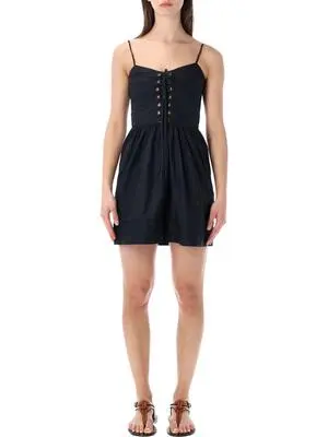 MARANT ETOILE Cotton Mini Dress With Lace-up Detail - Black