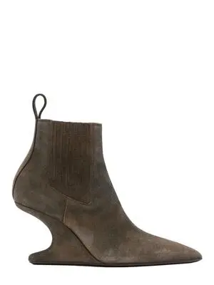 Rick Owens Suede Ankle Boots With Cantilever Heel - Brown
