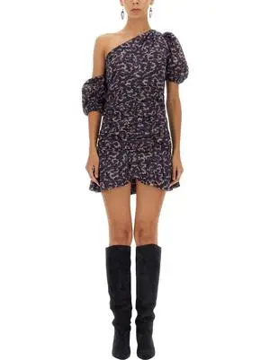 MARANT ETOILE MARANT ÉTOILE Asymmetrical Gathered Floral-Print Cotton-Mousseline Wrap Dress Black