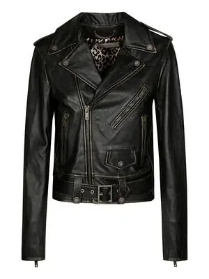 GOLDEN GOOSE Distressed Leather Biker Jacket - Nero