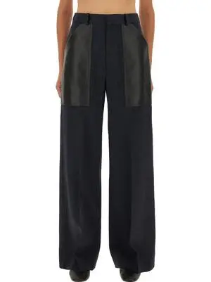Bottega Veneta Wool And Cotton Paneled Wide Leg Pants - Blue
