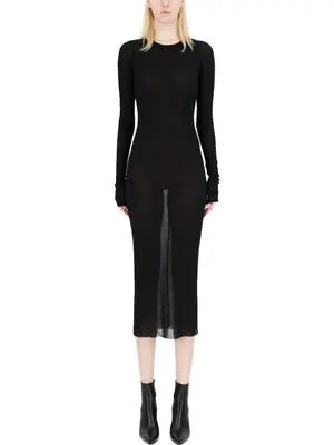 Rick Owens Long-sleeved Ribbed Midi Dress - Black