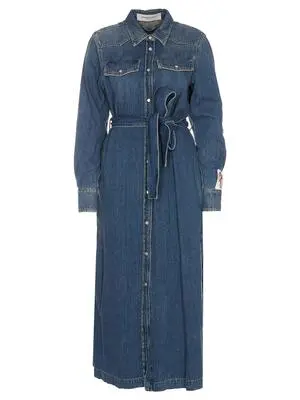 GOLDEN GOOSE Distressed Denim Shirt Dress With Tone-on-tone Waistband - Blue
