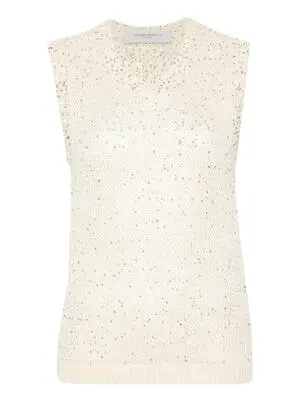 GOLDEN GOOSE Melyssa Sequin-embellished Knitted Top - Ivory