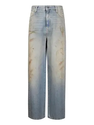 GOLDEN GOOSE Wide-leg Distressed Embellished Jeans - Blu