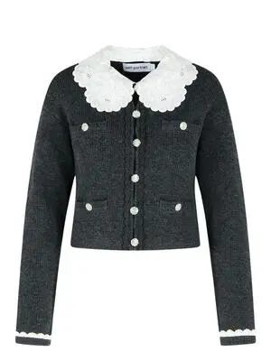 SELF-PORTRAIT Lace Collar Cardigan - Grey