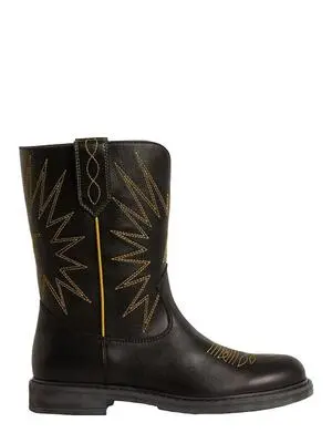 GOLDEN GOOSE Embroidered Leather Boots - Black