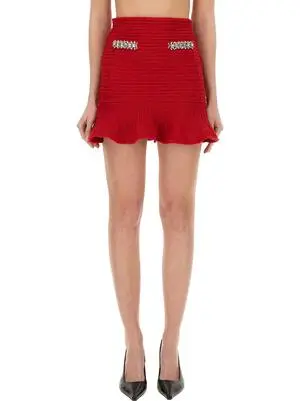 SELF-PORTRAIT Textured Knit Embellished Mini Skirt - Red