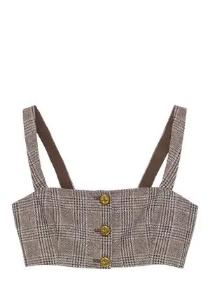 SELF-PORTRAIT Checkered Button-up Top With Gathered Back - Brown