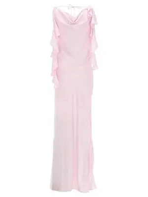 ROTATE BY BIRGER CHRISTENSEN Sheer Ruffle Halter Maxi Dress - Pink