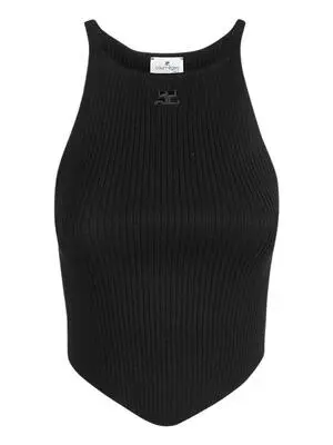 COURREGES Ribbed Knit Mini Top With Pointed Hem - Black