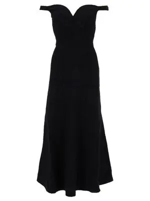 SELF-PORTRAIT Off-the-shoulder Knit Midi Dress - Black