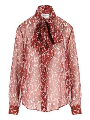 Saint Laurent Floral Silk Scarf Collar Blouse - Red