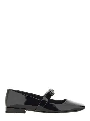 Versace Ribbon Embellished Patent Leather Mary Jane Ballet Flats - Black