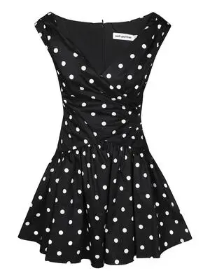 SELF-PORTRAIT Polka Dot Crepe Mini Dress - Nero