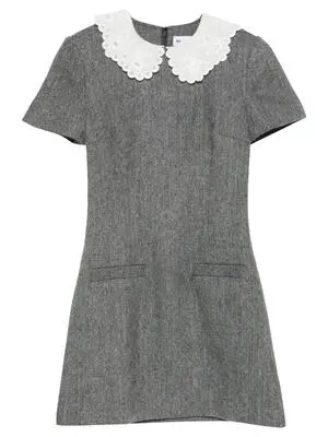 SELF-PORTRAIT Herringbone Wool-blend Mini Dress With Peter Pan Collar - Grey