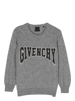 Givenchy GIVENCHY Logo-Appliqué Marl-Knit Jumper Grey