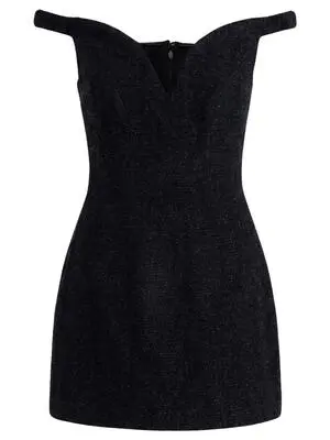 SELF-PORTRAIT Boucle Contrast Collar Mini Dress - Black