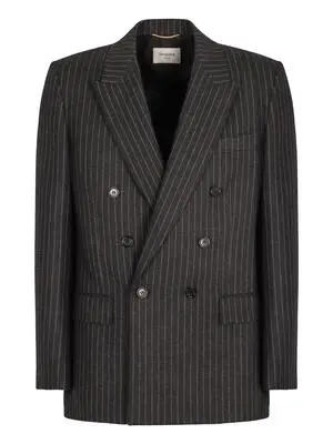 Saint Laurent Double-breasted Wool Gabardine Jacket - Grey