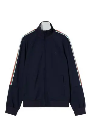 Gucci High Neck Technical Jacket With Ribbed Trim And Striped Sleeves - Blu