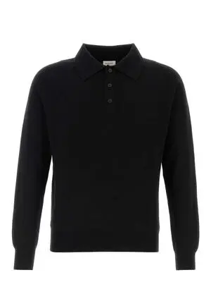 Saint Laurent Wool Buttoned Polo Shirt - Black