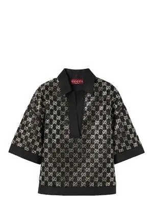 Gucci Light Wool Tweed Short Sleeve Blouse - Black