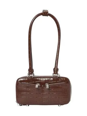 SELF-PORTRAIT Croc-embossed Top Handle Shoulder Bag - Brown
